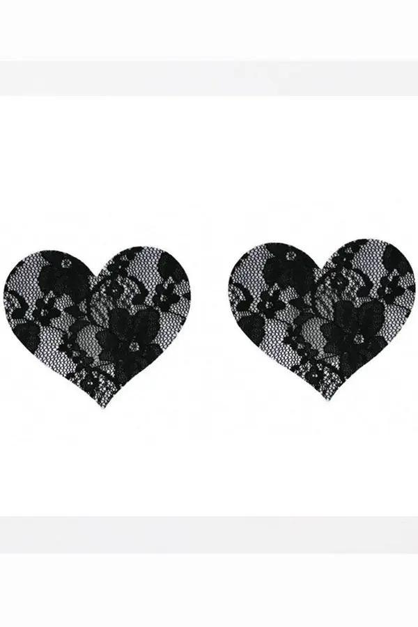 Black Lace Heart Nipple Pasties - LingerieDiva